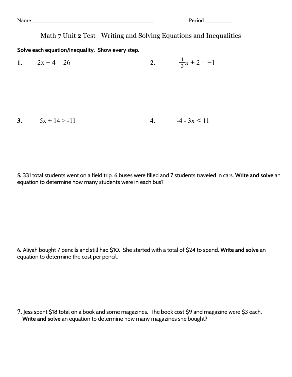 Equations and Inequalities Test - Grant Cain | Library | Formative