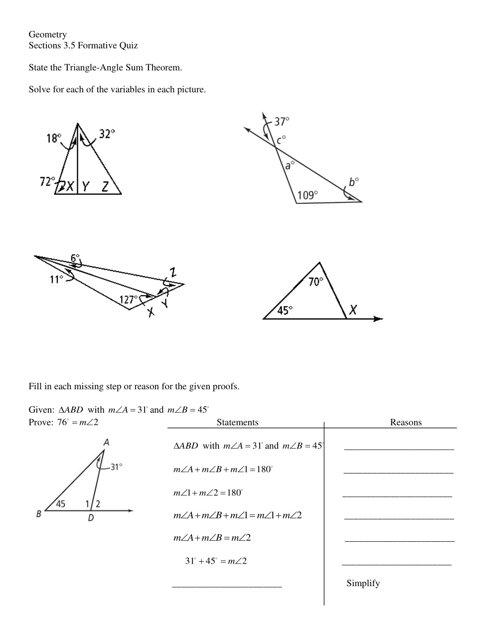 Geometry Section 3.5 Quiz - Brad L McDaniel | Library | Formative