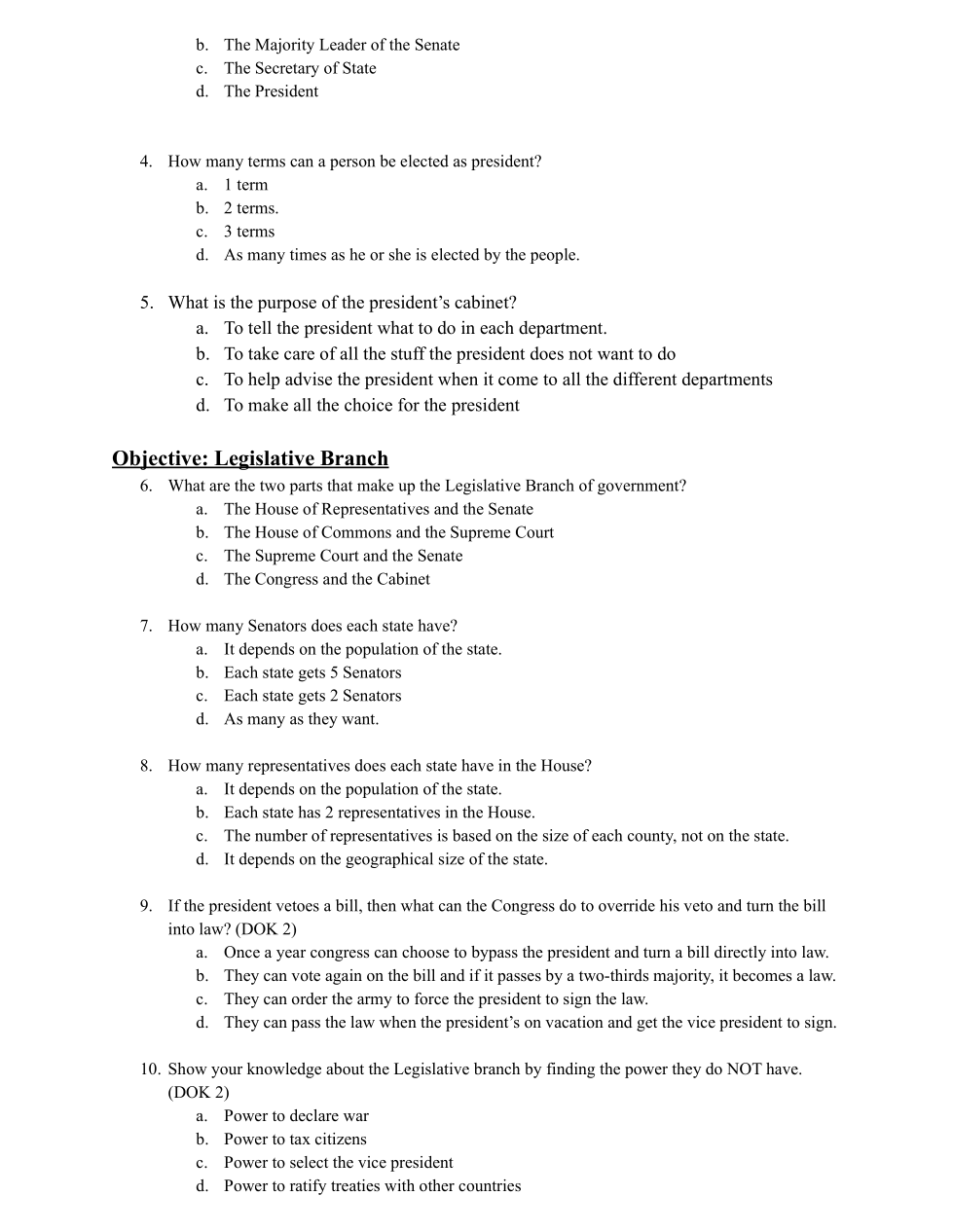 U.S. Constitution Test: Part 2 2021-2022 - David Lang | Library | Formative