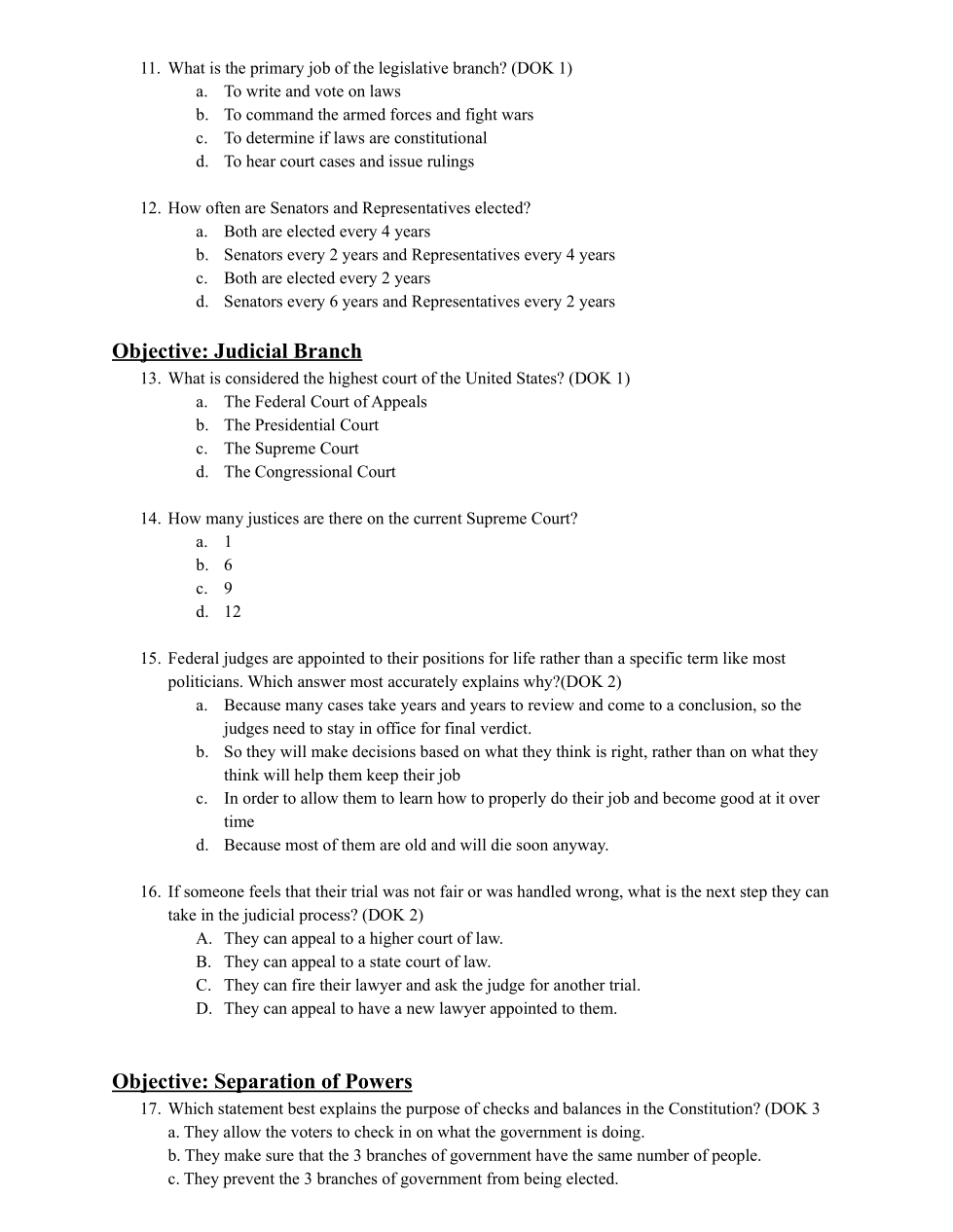 U.S. Constitution Test: Part 2 2021-2022 - David Lang | Library | Formative