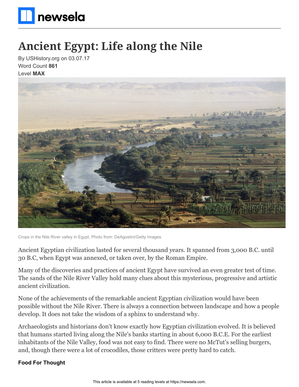 6th Grade: NewsELA: Ancient Egypt: Life along the Nile - CYNTHIA ...