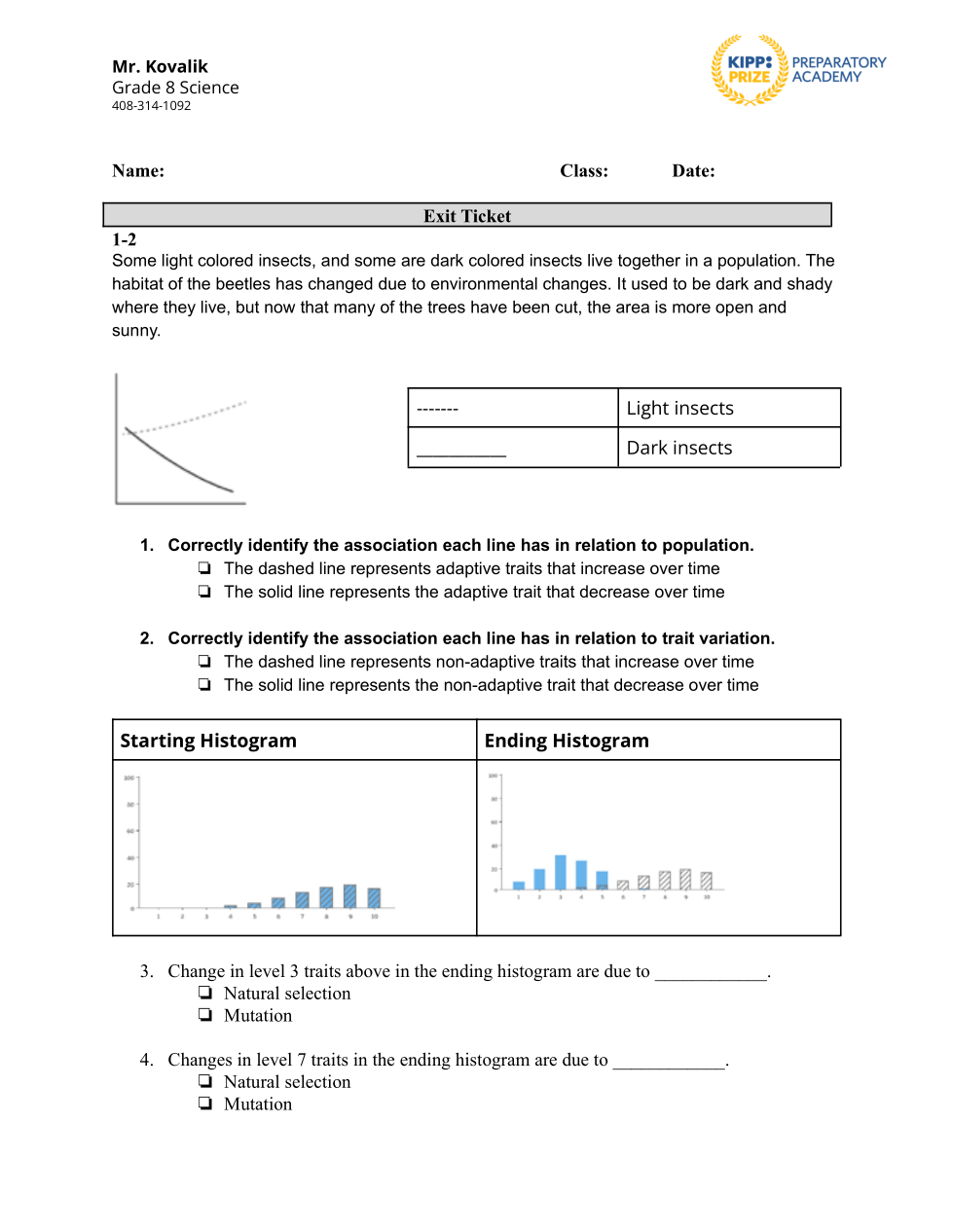 Natural Selection 4.1 (2/8) Exit Ticket - Alex Kovalik (he/him/his ...