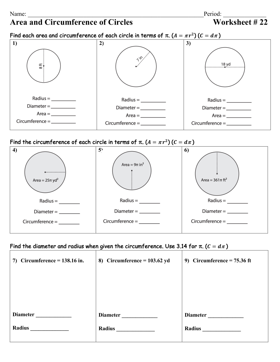734LRIS WS#22 (Green) Area and Circumference of Circles - Janelle Warby ...