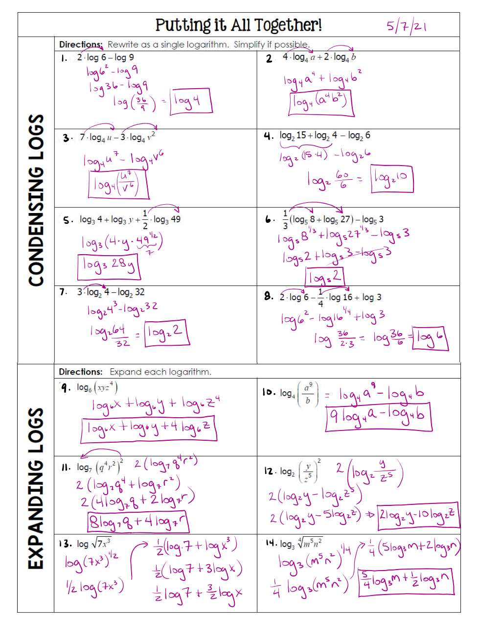 12/7/2022-HW More Properties and Solving Logarithms - Melanie S Boyd ...