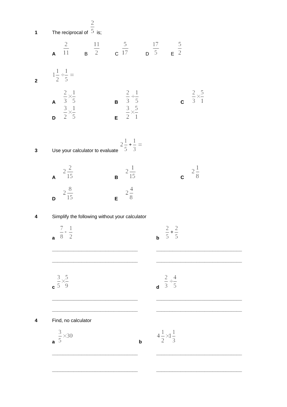 Year 7 Fractions test - Malinda Gardner | Library | Formative