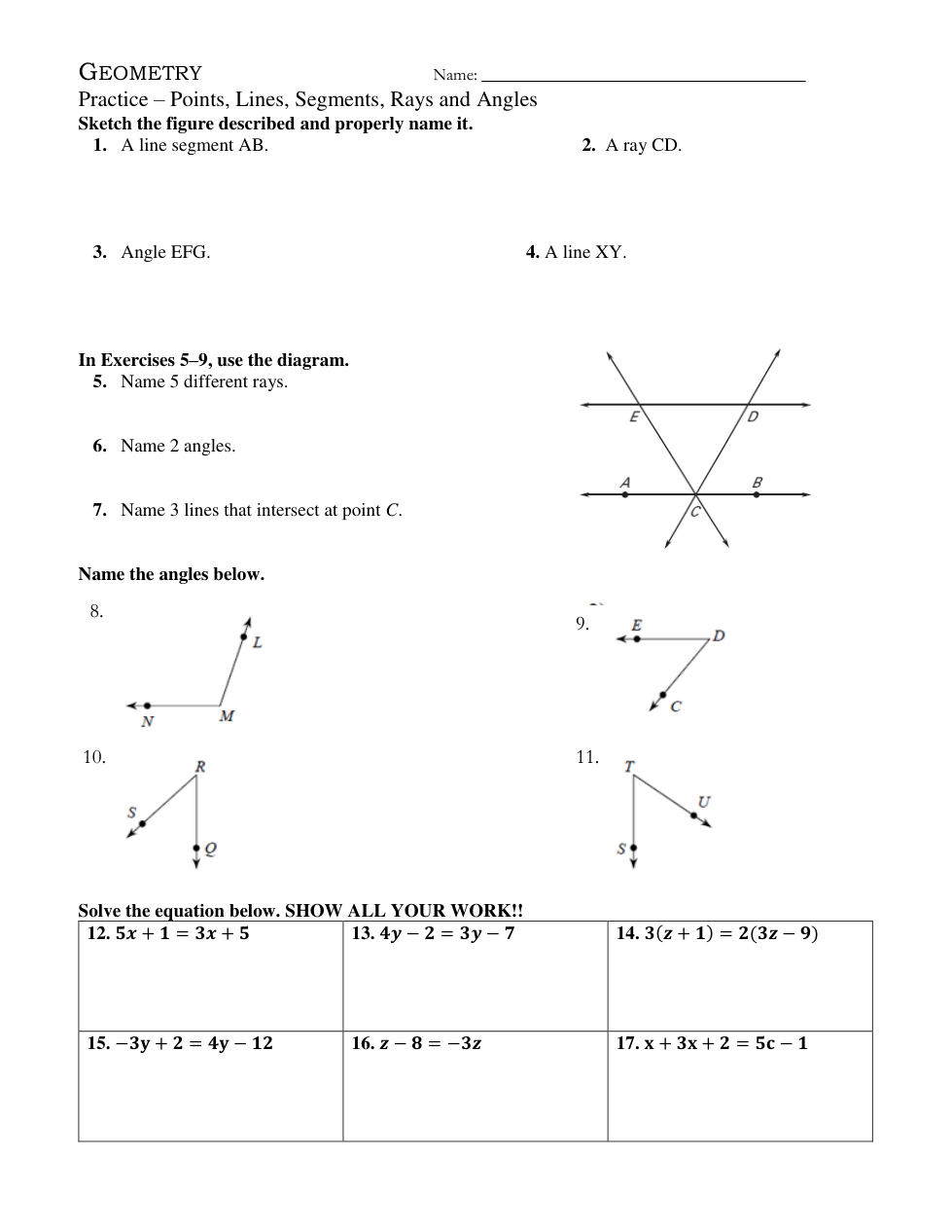 1.1 Points, Lines, Segments, Rays and Angles 8/25/22 - Kristin Baker ...