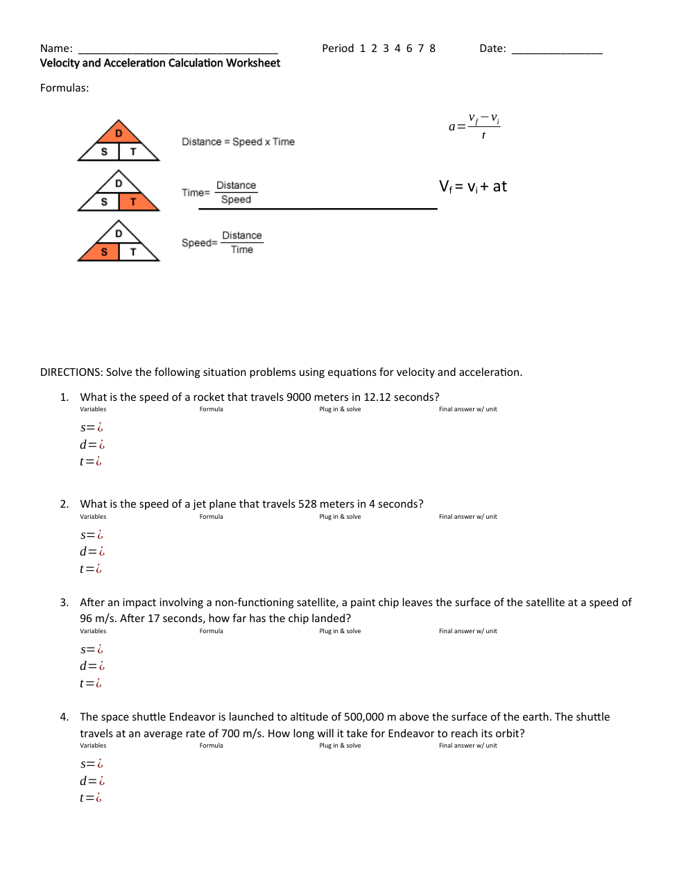 Copy of Velocity and Acceleration Calculations Worksheet (6/7/2024 ...