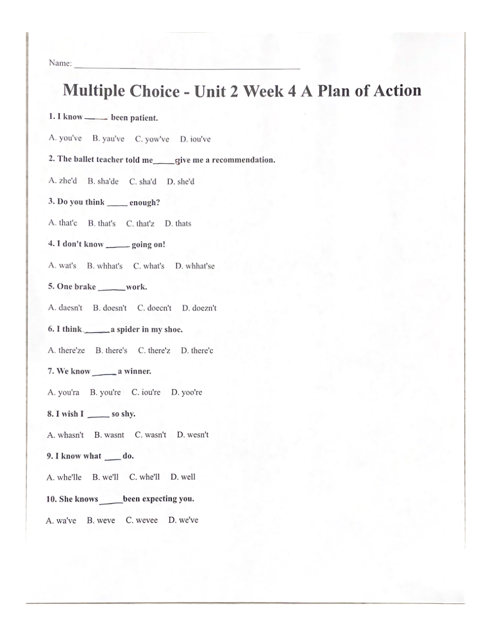 Unit 2: Weeks 3 & 4 Test - Kelly Albers | Library | Formative