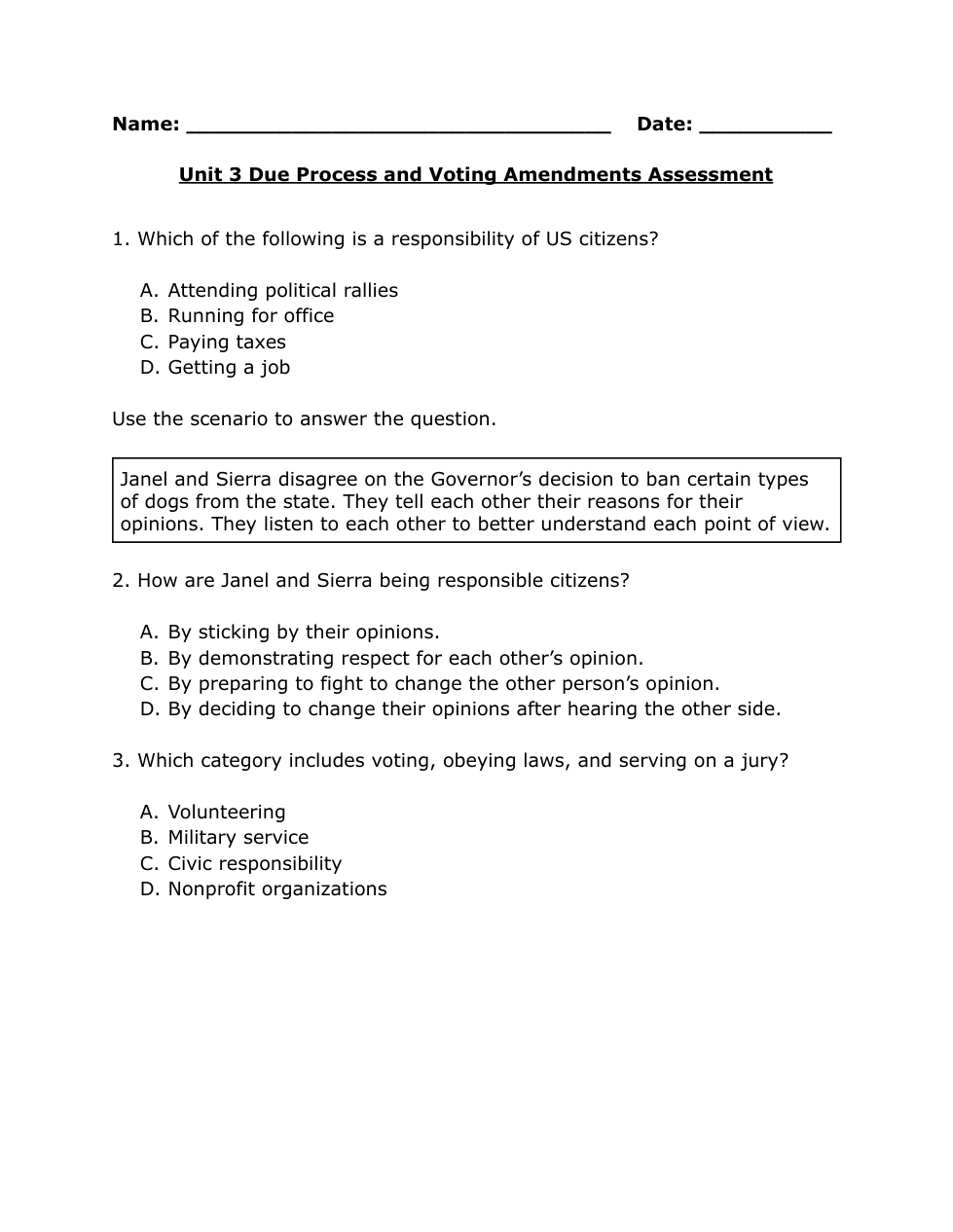Unit 3 Assessment: Due Process and Voting Amendments - Kim Watson ...