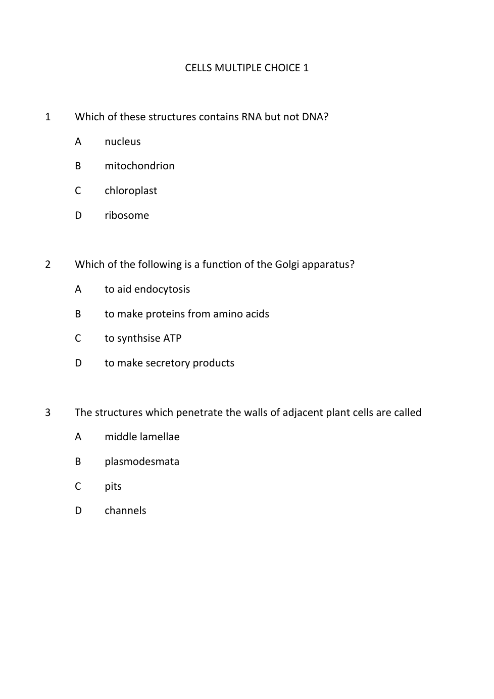 Cells multiple choice 1 - Sophie Pratt | Library | Formative