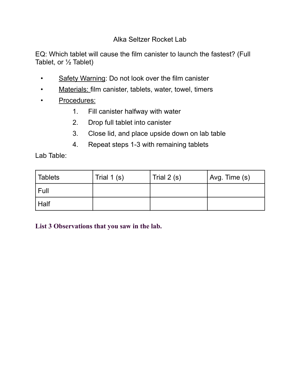 Alka Seltzer Rocket Lab - Joe Acquarelli | Library | Formative