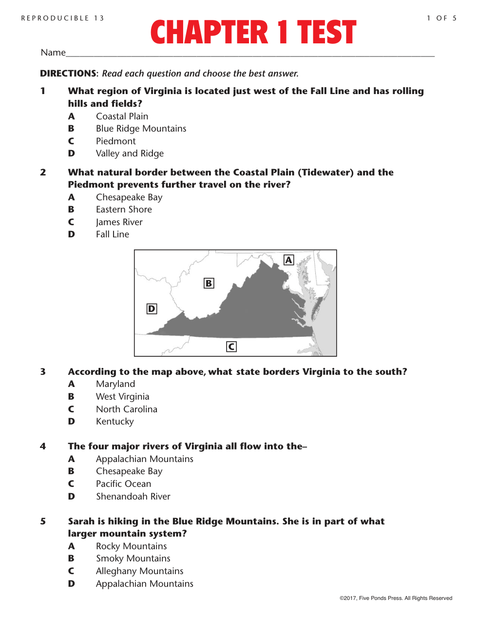 VA Studies Chapter One Test: The Geography of Virginia - Elise Jernigan ...