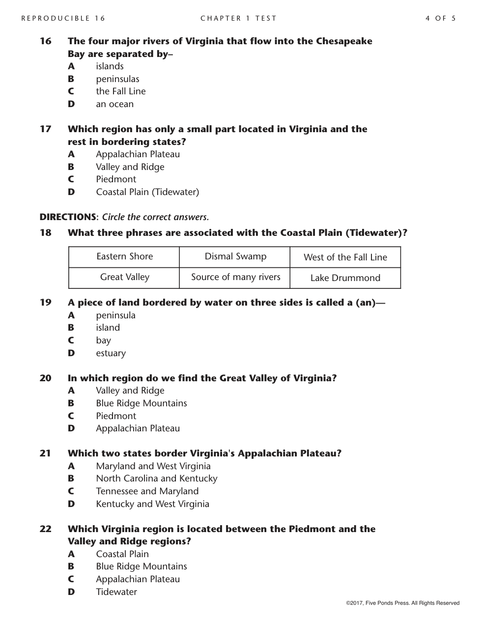 VA Studies Chapter One Test: The Geography of Virginia - Elise Jernigan ...