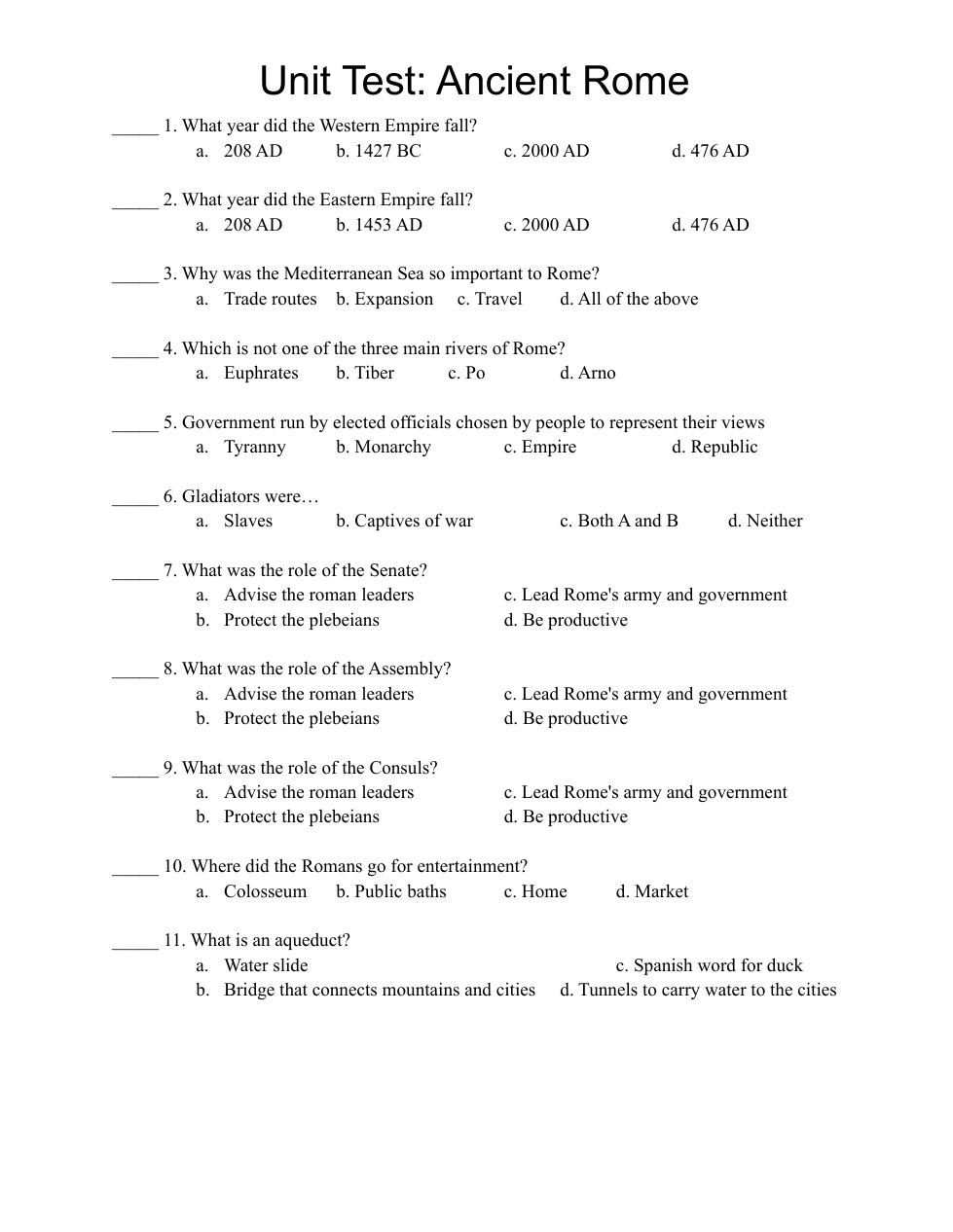 Unit Test: Ancient Rome - Jenna Pruett | Library | Formative