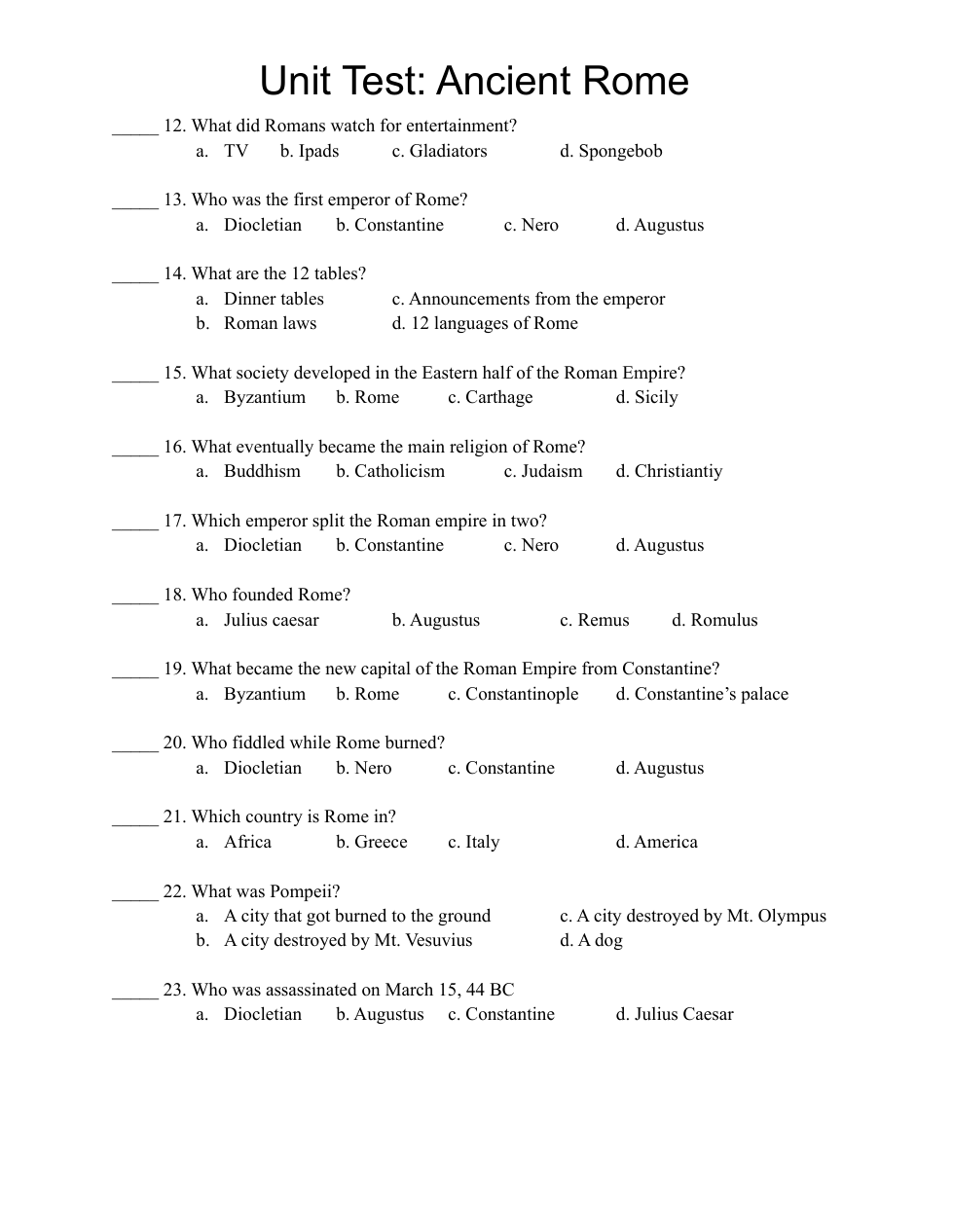 Unit Test: Ancient Rome - Jenna Pruett | Library | Formative
