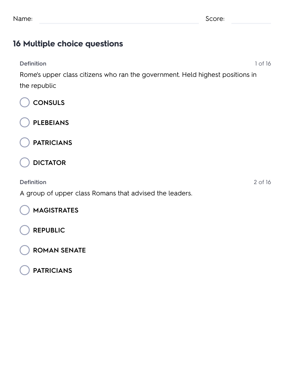 Vocabulary Test: Ancient Rome - Jenna Whisnant | Library | Formative