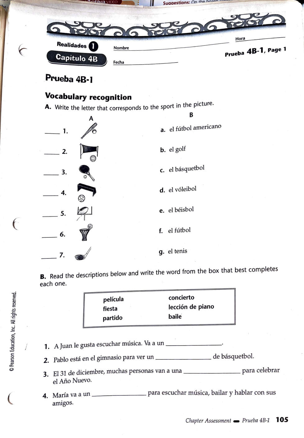 Realidades 4B unit test - Cristina Marchese | Library | Formative