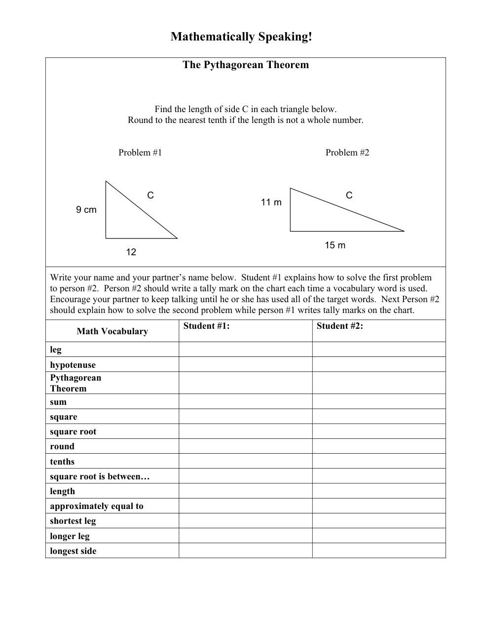 Pythagorean Theorem Station 2: Partner station - Sydney Lopez | Library ...