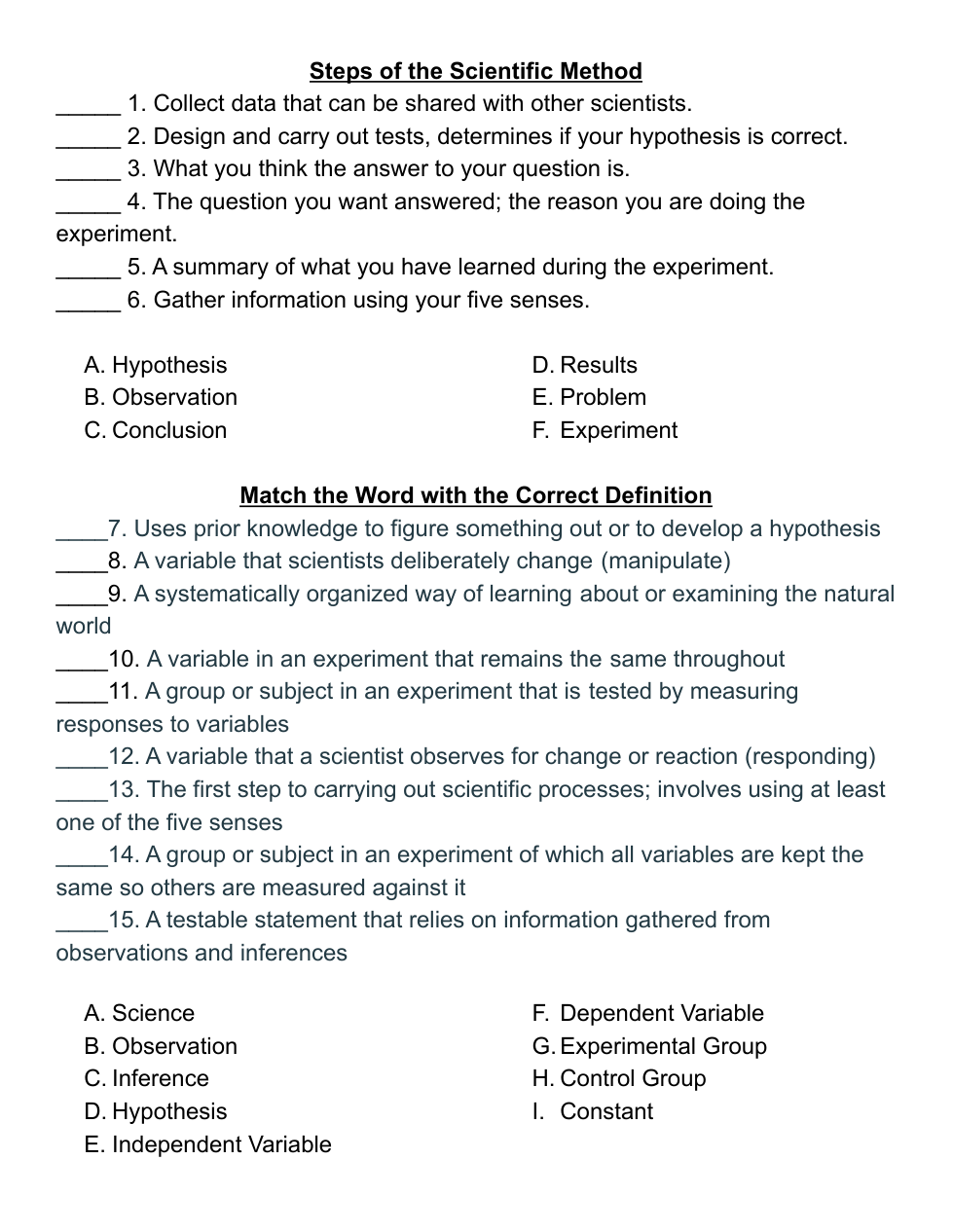 Scientific Method Quiz/Vocabulary - Jenna Pruett | Library | Formative