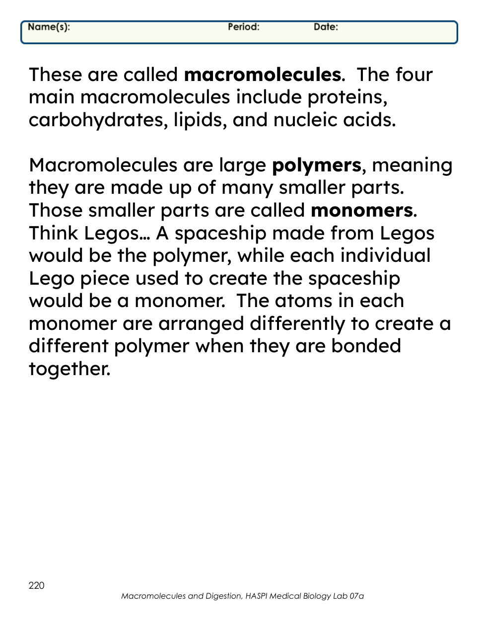 Macromolecules and Digestion Reading - Katelyn Owens | Library | Formative