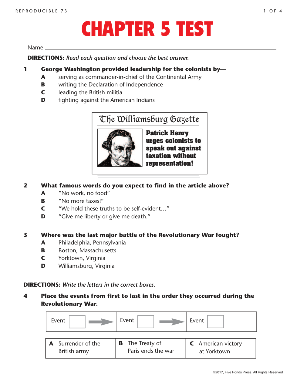 VA Studies - Chapter 5 Assessment: Revolutionary War - Elise Jernigan ...