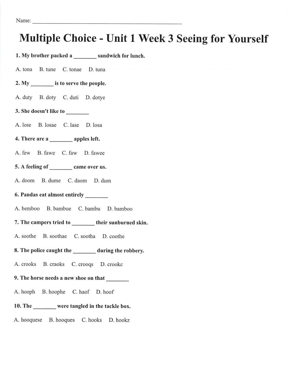 Wonders Unit 1 Week 3 Test - Kelly Pollock | Library | Formative