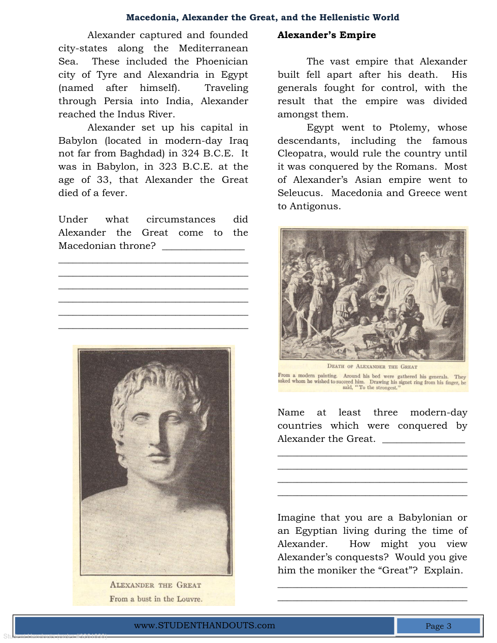 Macedonia, Alexander the Great, and the Hellinistic World Workbook ...