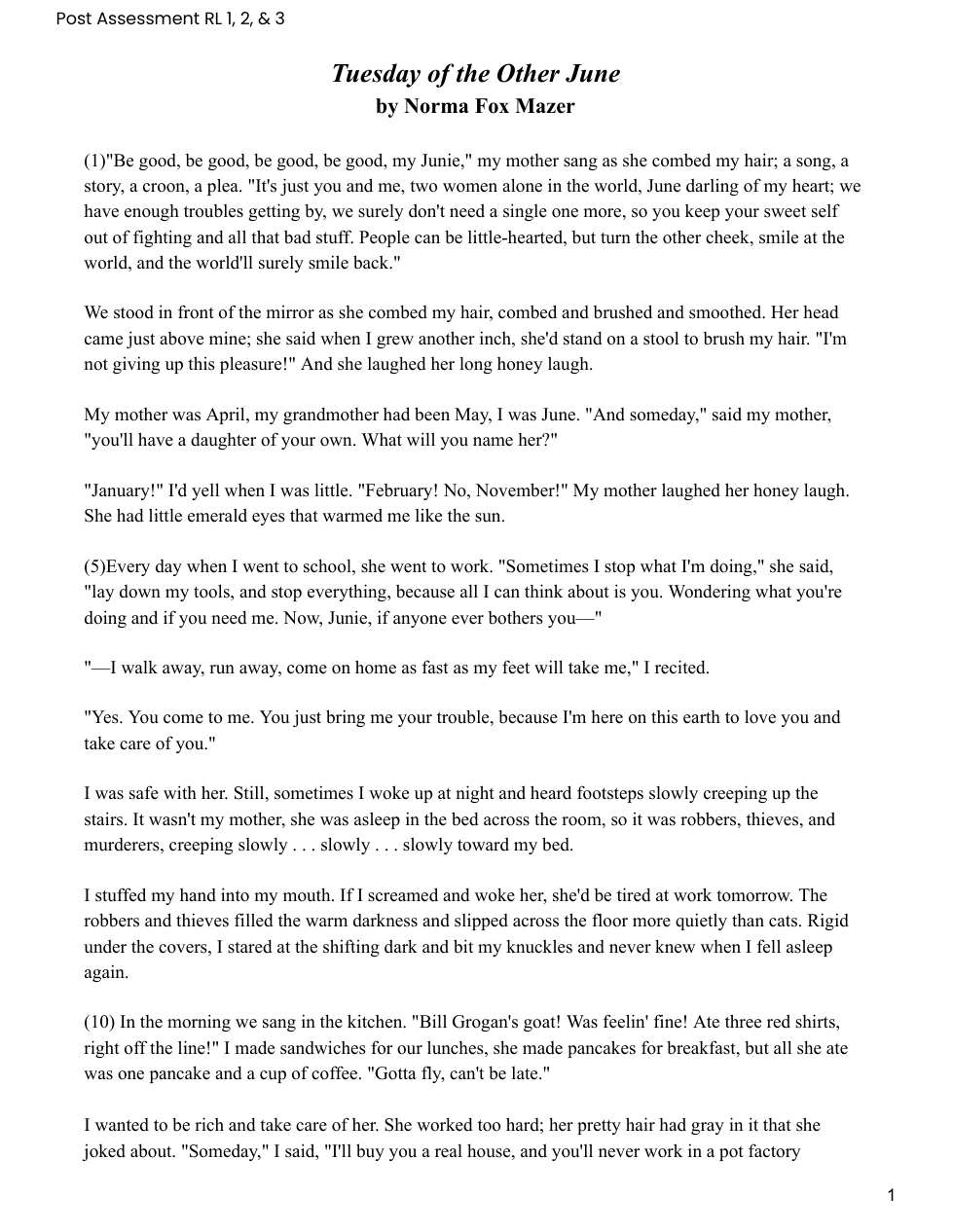 Tuesday of the Other June- Post Assessment RL 6.1, 6.2, 6.3 (8/6/2024 ...