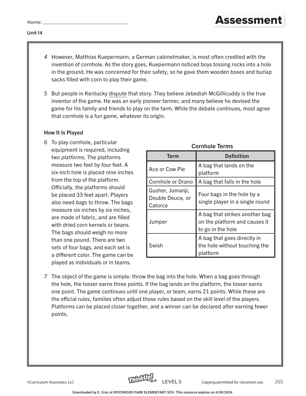 SPE: Text & Graphic Features Assessment - Elida Cruz | Library | Formative