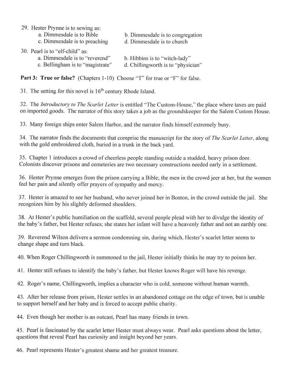 The Scarlet Letter Final Test - Lorie Musk | Library | Formative