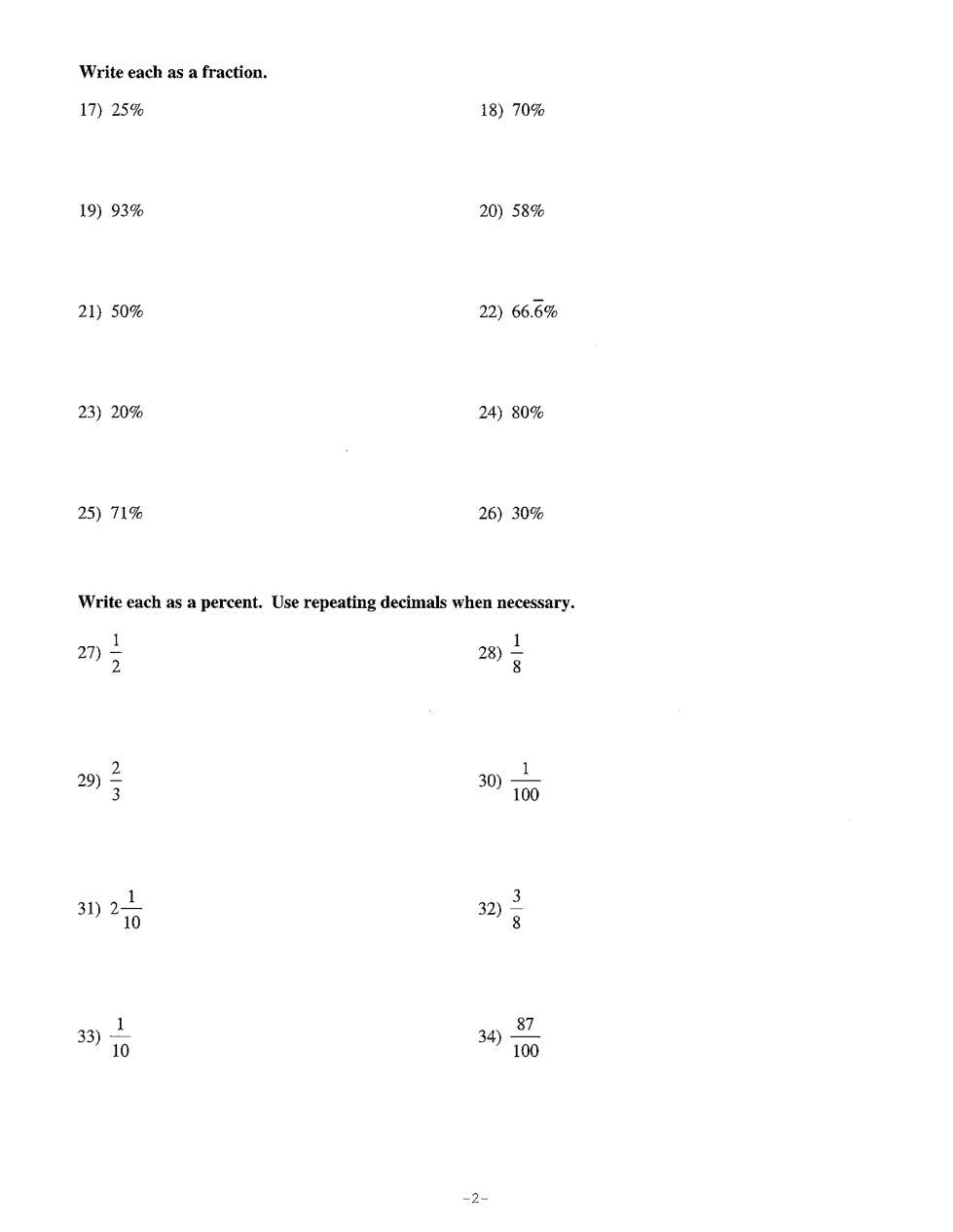 Fraction, Decimal, Percent worksheet - Jill Starkey | Library | Formative