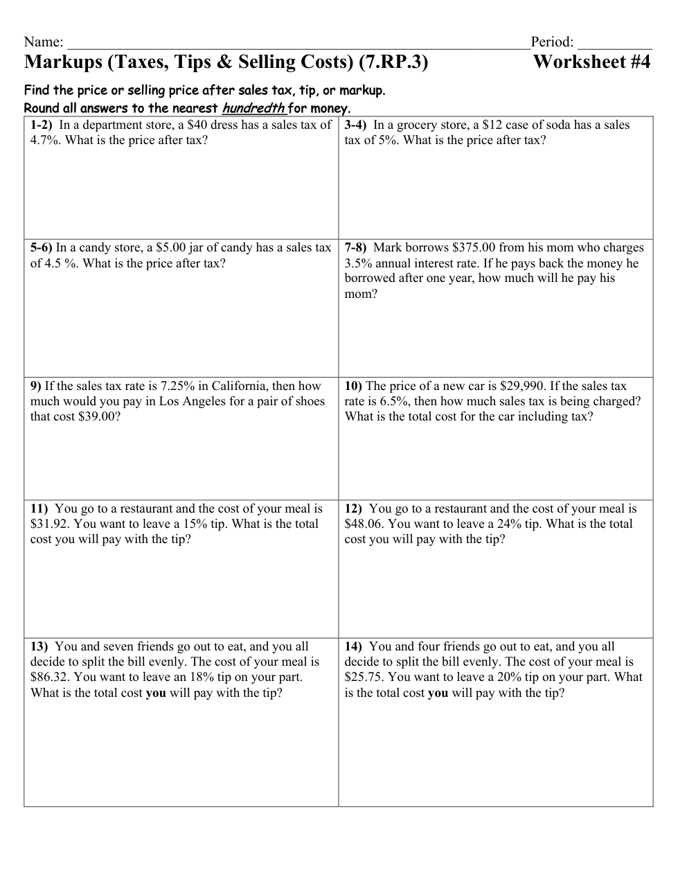 734LRIS WS#4 (Blue) Markups (Taxes, Tips, & Selling Costs) - Janelle ...