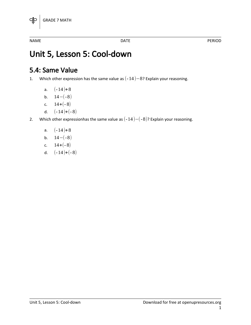 Unit 5 Lesson 5 Cool Down - Amber Mitchell | Library | Formative