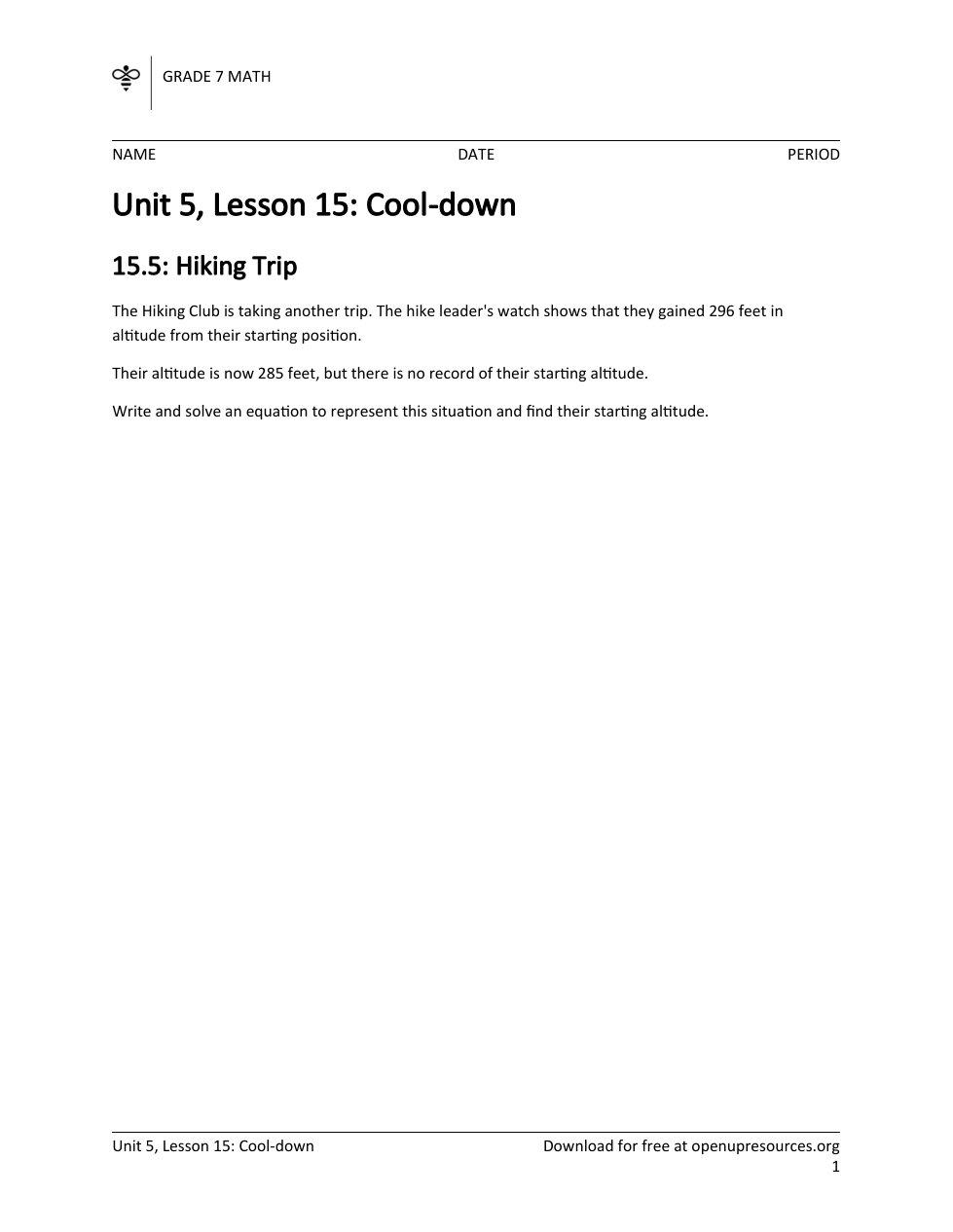 Unit 5 Lesson 15 Cool Down - Amber Mitchell | Library | Formative