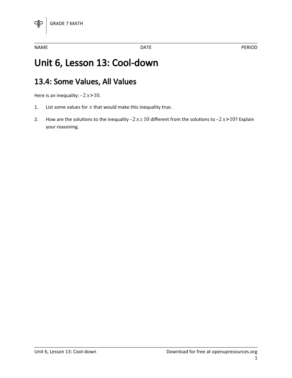 Unit 6 Lesson 13 Cool Down - Amber Mitchell | Library | Formative