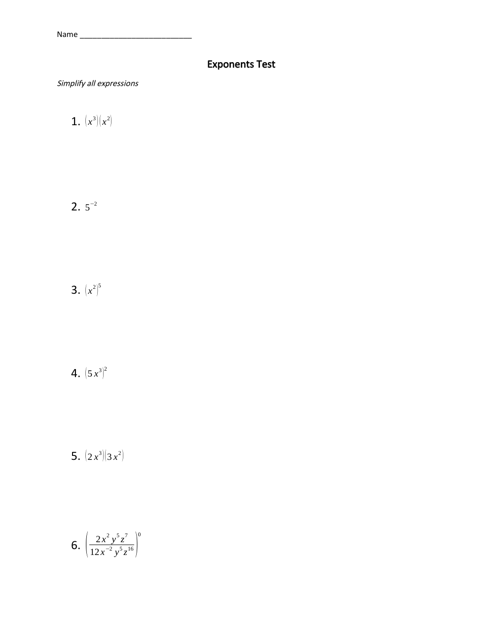 Exponents Test - Amber Mitchell | Library | Formative