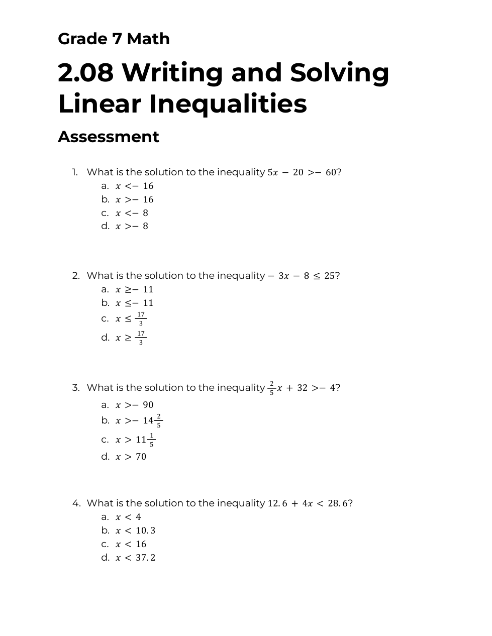 2.08 Writing and Solving Linear Inequalities - Rebecca Forester ...
