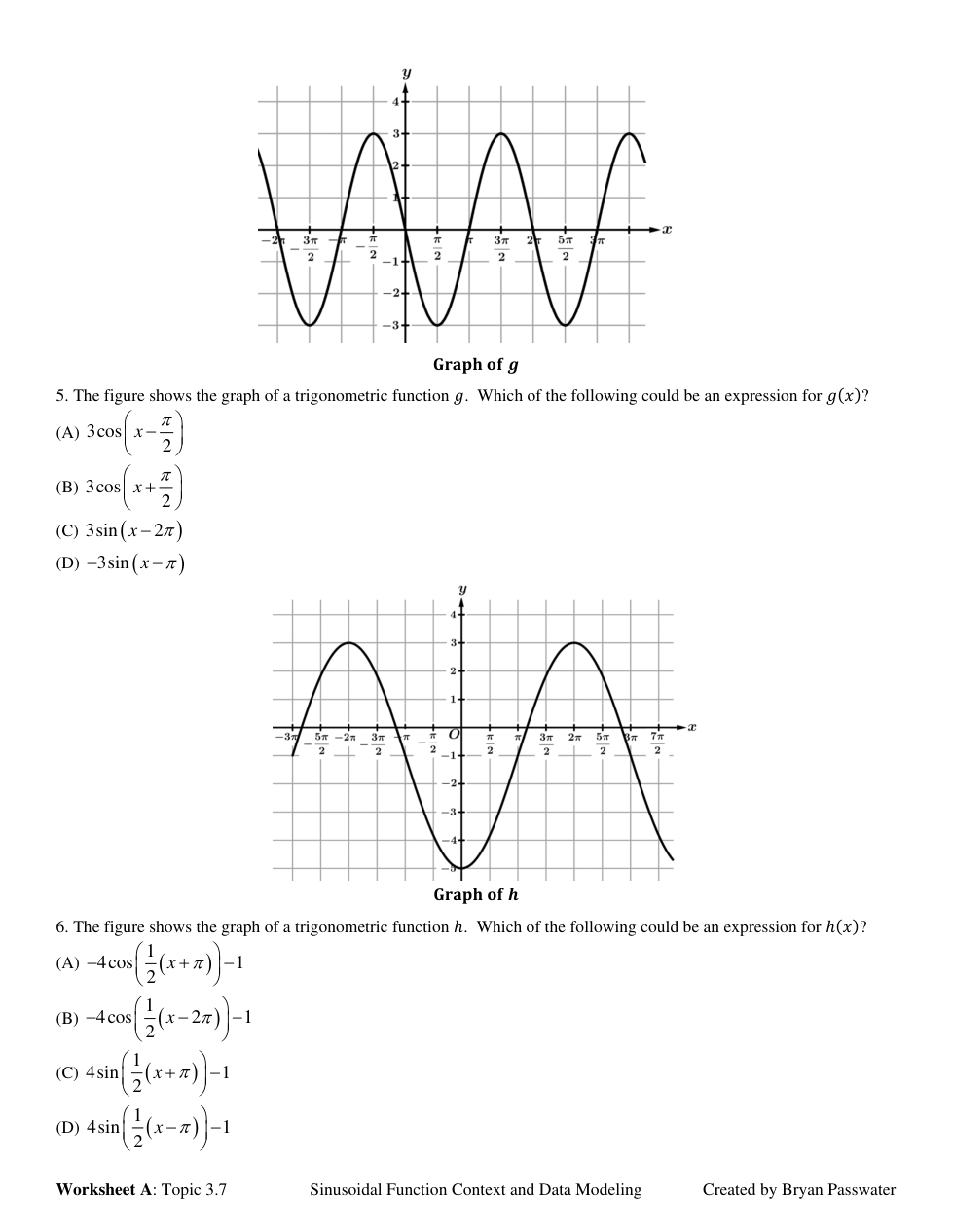 WSA Topic 3.7 Sinusoidal Function Context and Data Modeling - Sherra S Carr | Library | Formative