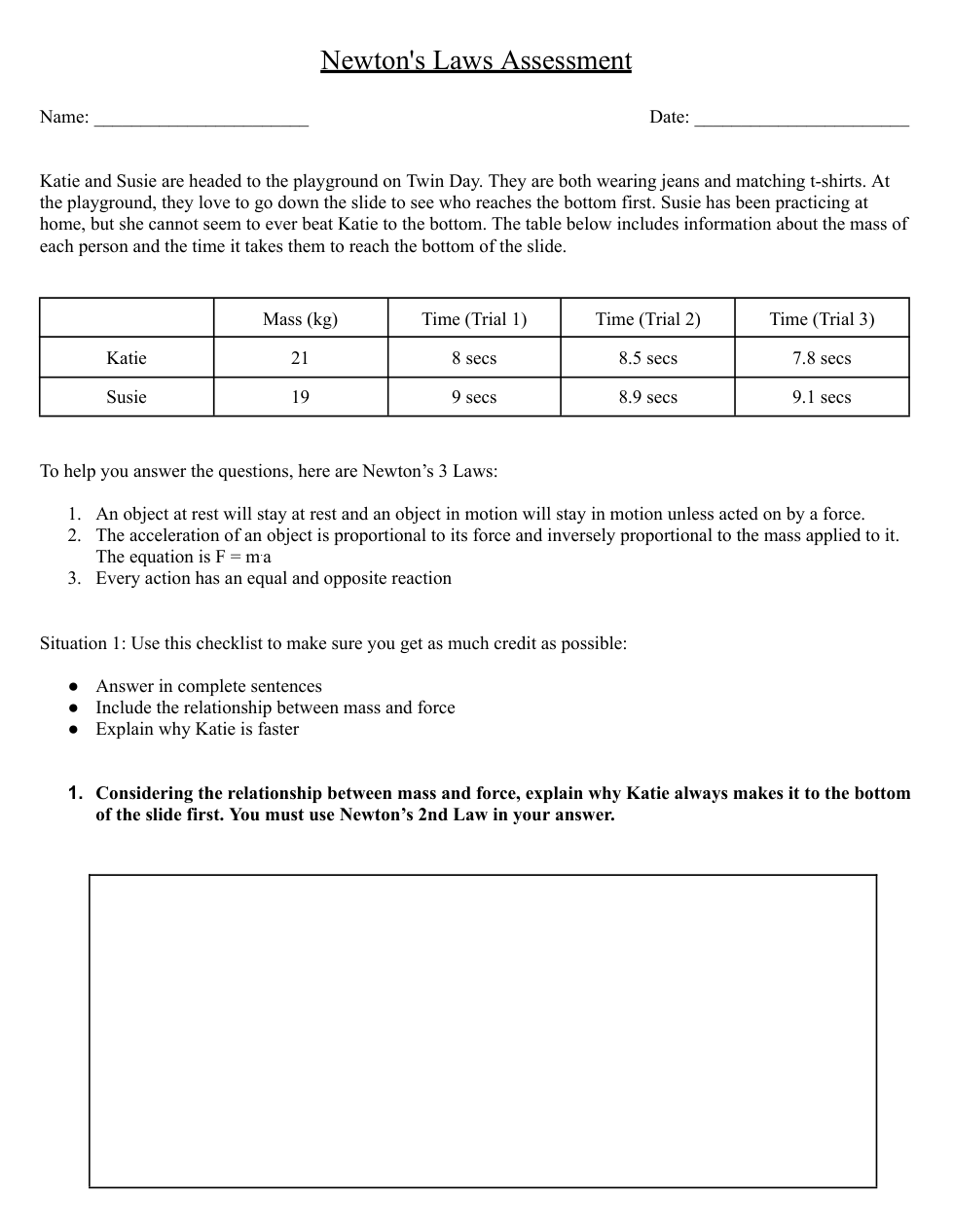 Newton's Laws Assessment - C Ault | Library | Formative