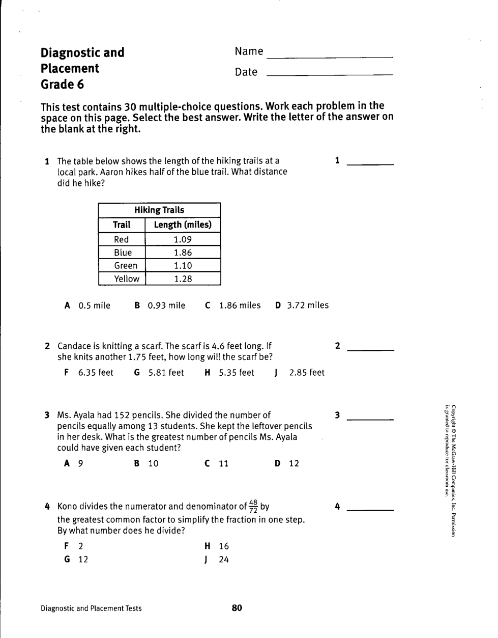 6th Diagnostic Test - Carrie Howard | Library | Formative