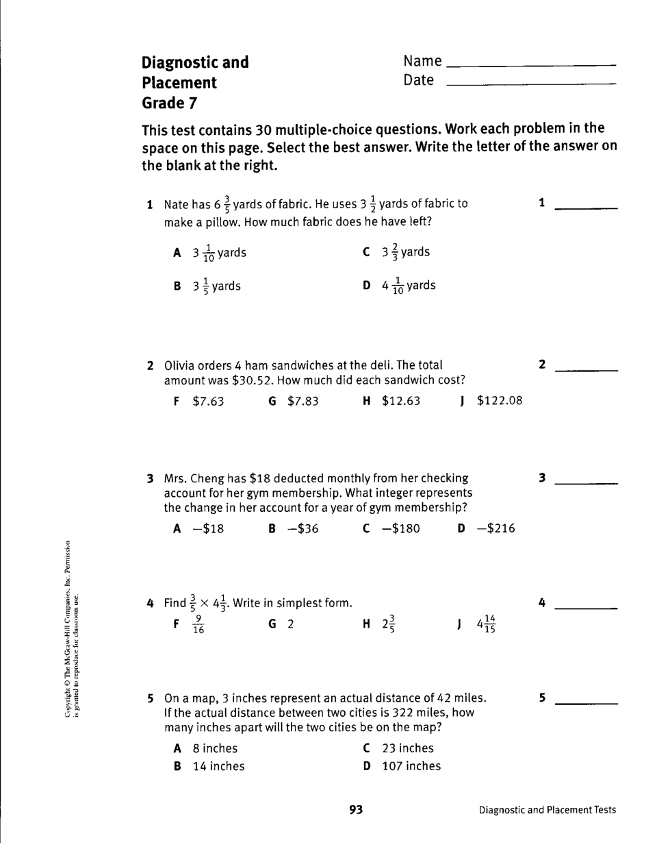 7th grade Math Diagnostic - Carrie Howard | Library | Formative