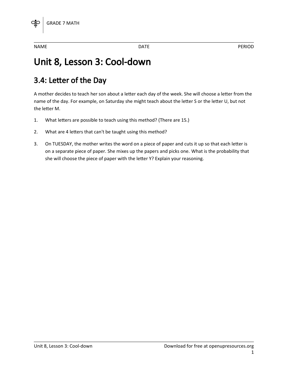 Unit 8 Lessons 1-4 Cool Downs - Amber Mitchell | Library | Formative