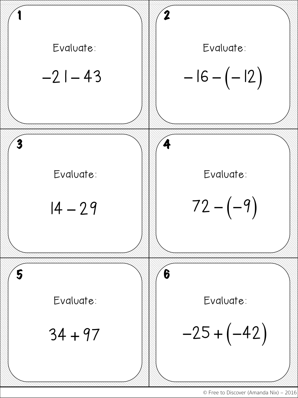 6/11 Adding and Subtracting Rational Numbers Task Cards - Alexandra ...