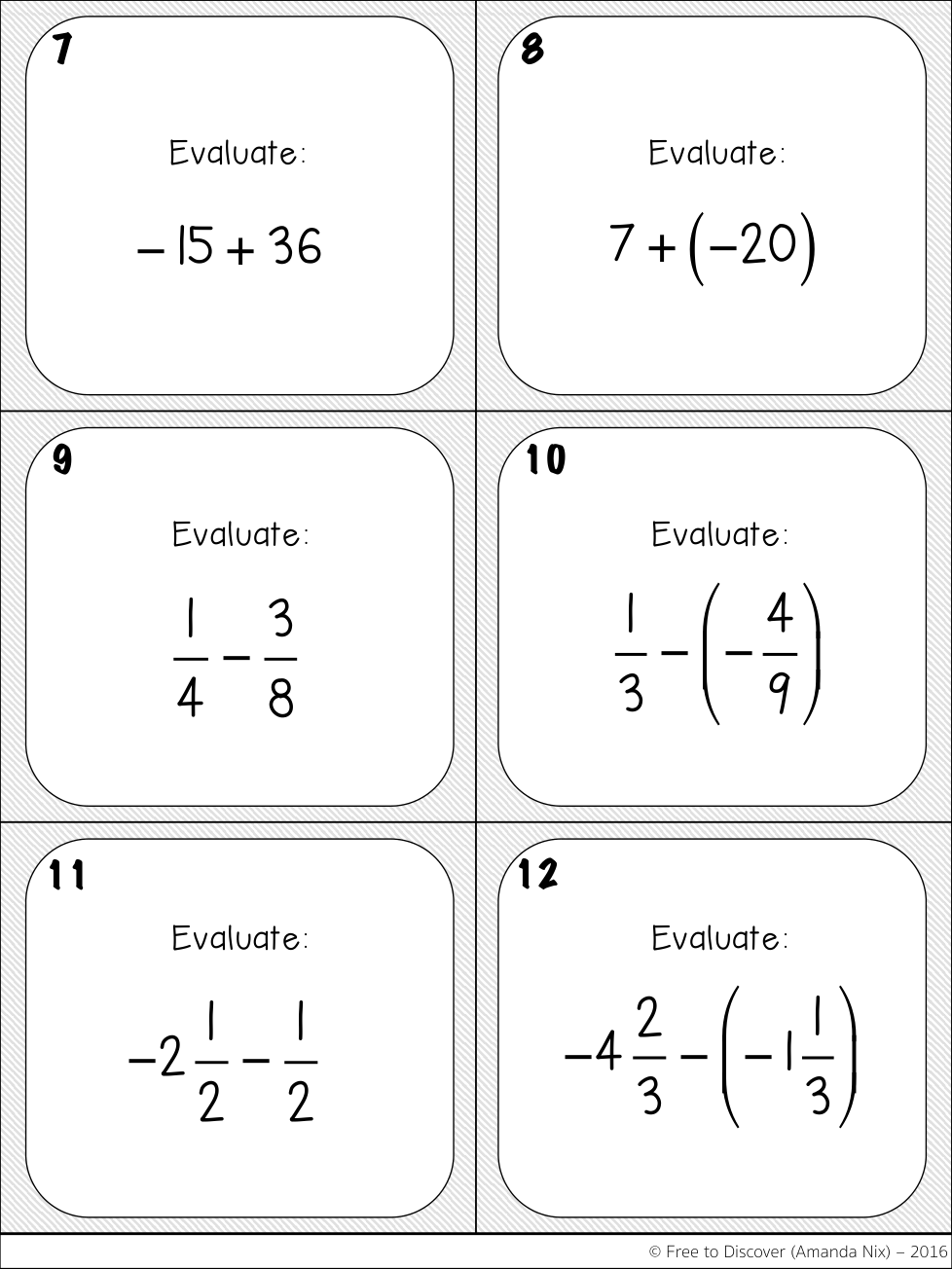6/11 Adding and Subtracting Rational Numbers Task Cards - Alexandra ...