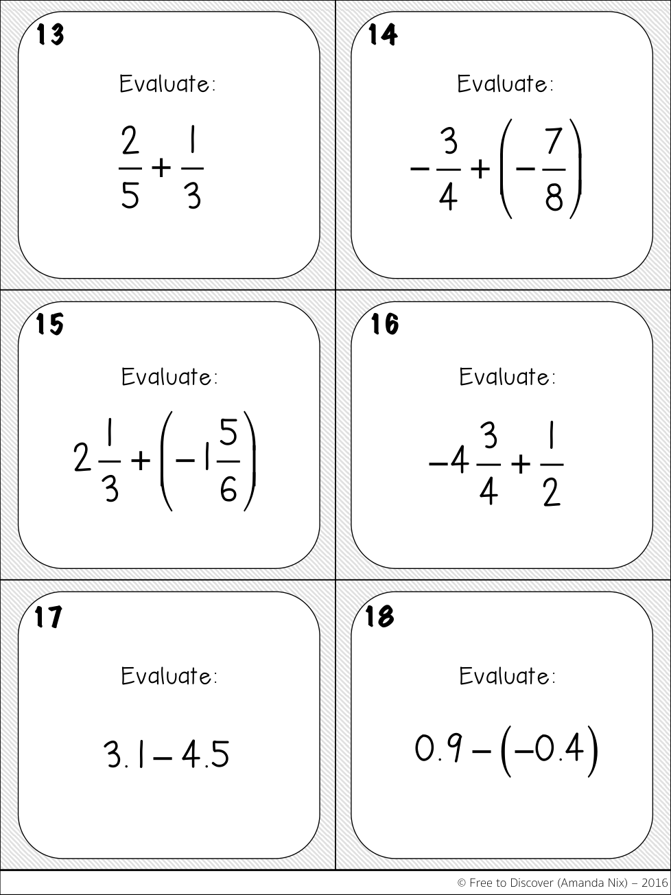 6/11 Adding and Subtracting Rational Numbers Task Cards - Alexandra ...