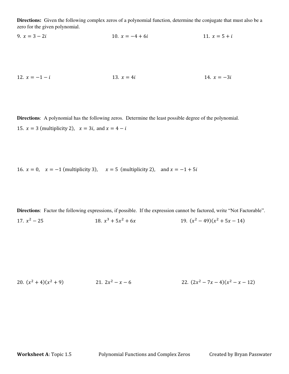 WSA_ Topic 1.5 (Polynomials & Complex Zeros) - Sherra S Carr | Library ...