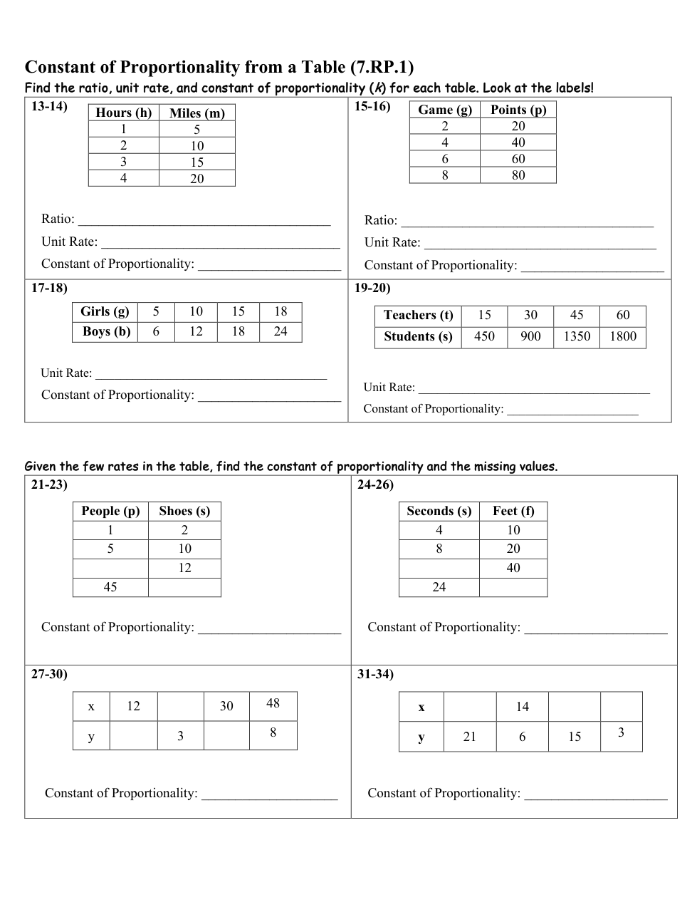 745LRIS WS#20 (Blue) Constant of Proportionality from a Graph & Table ...