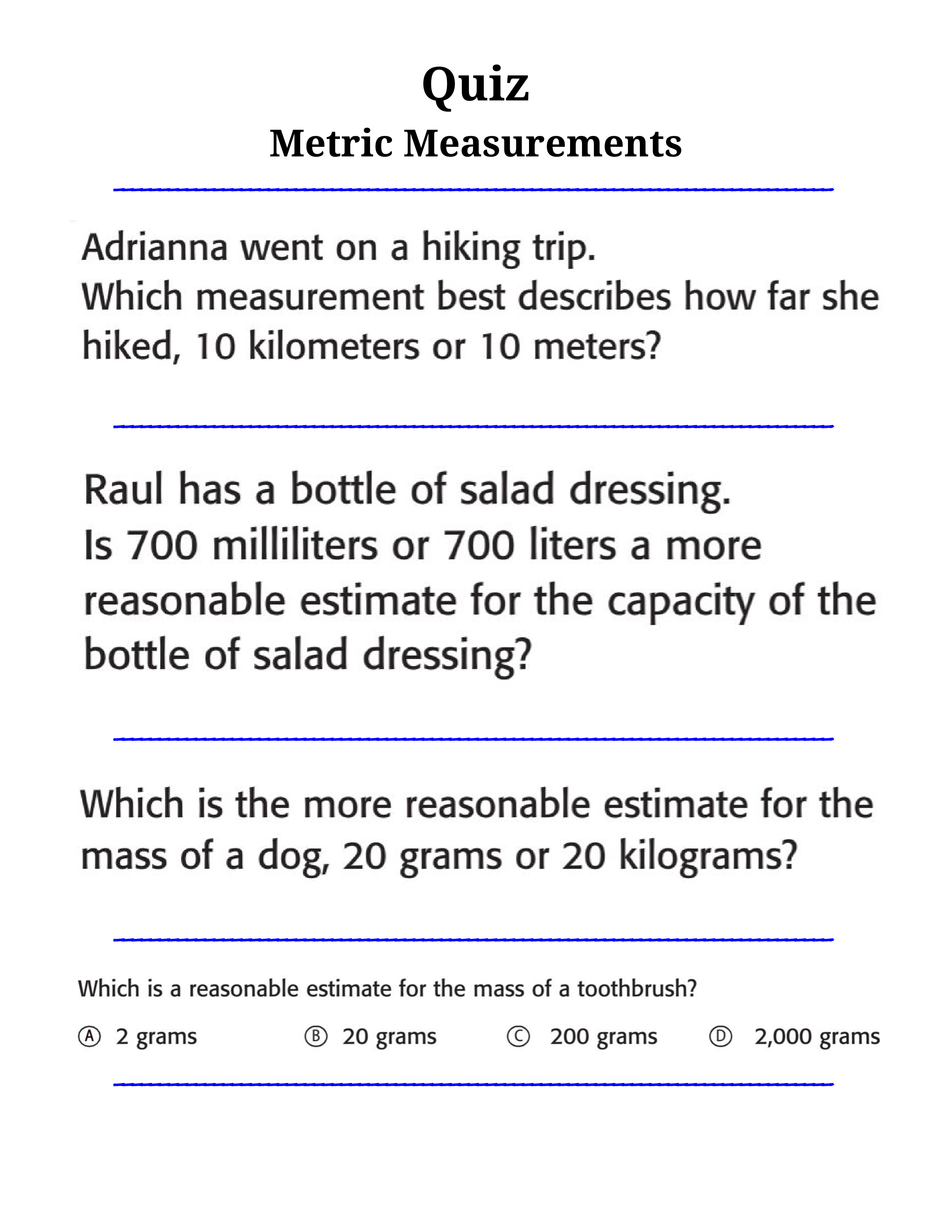 Quiz - Metric Measurements - Don Ash | Library | Formative