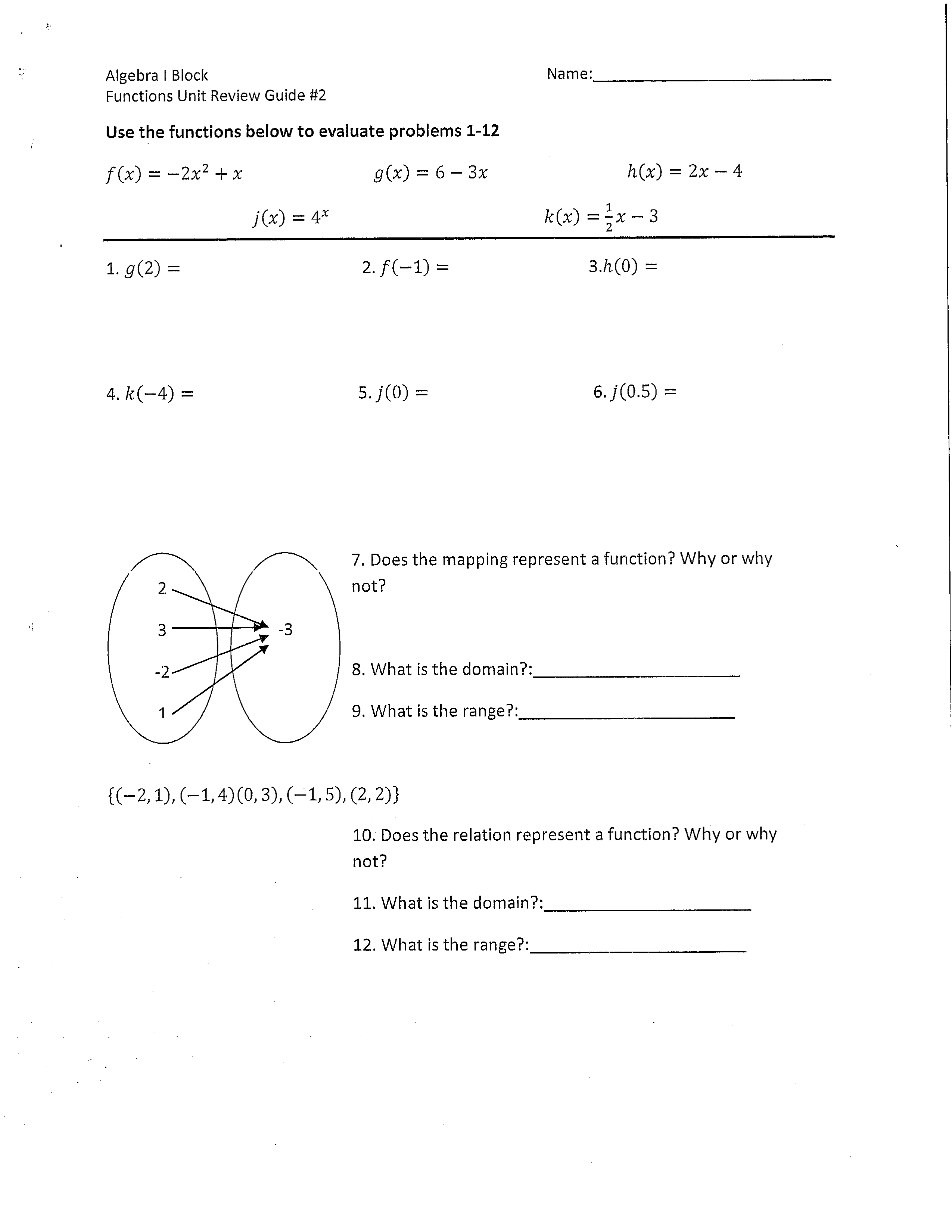 Functions unit review guide #2 part 1 - Math Teachers | Library | Formative