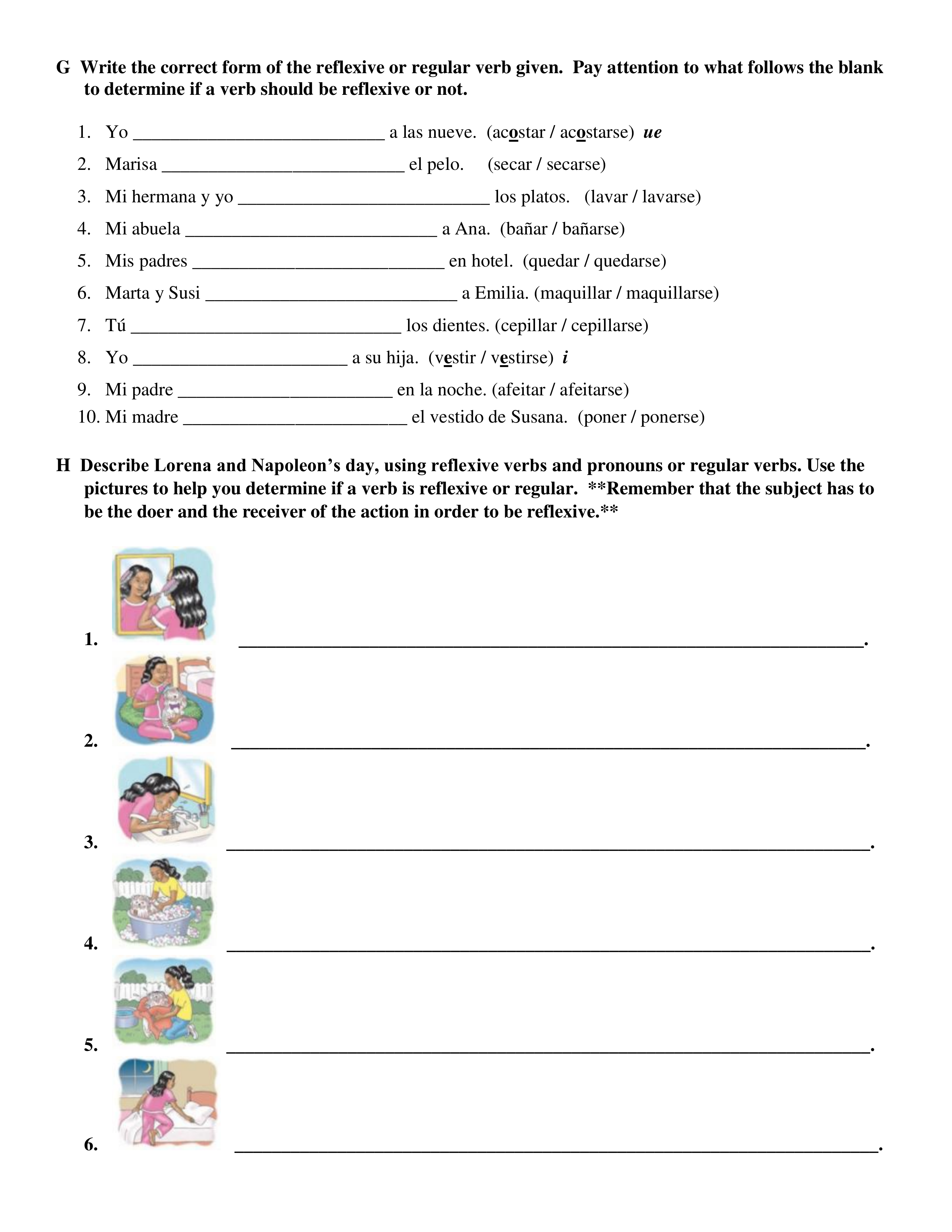 Reflexive Verbs Practice - Ada Cowan | Library | Formative